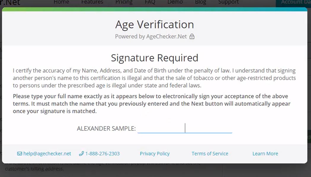 Require electronic signature to pass age verification at checkout